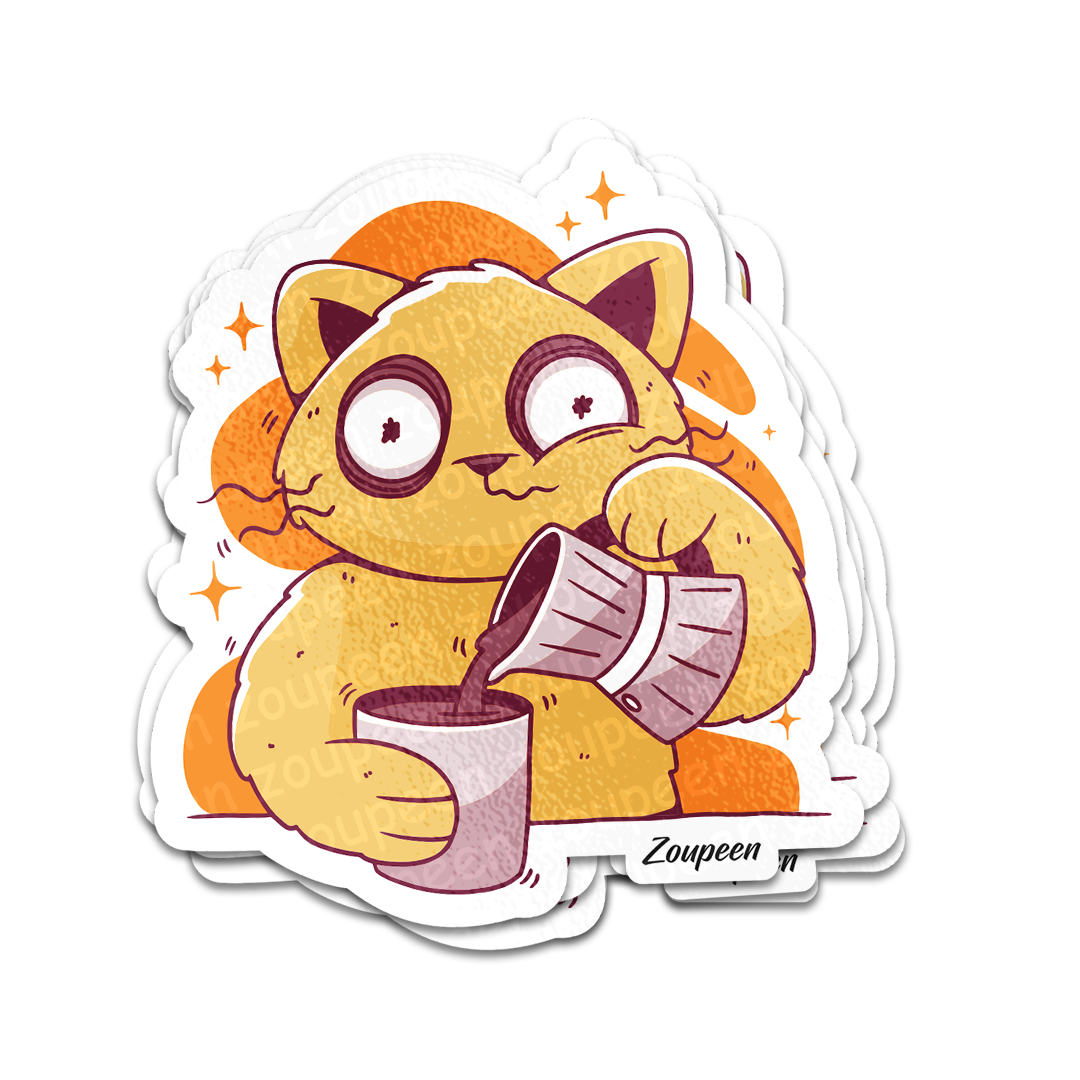 Caffeinated Cat Sticker – Zoupeen